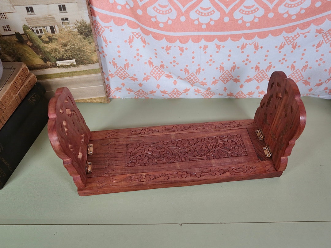 Vintage Book Stand Carved Wooden Extending Bookstand Folding Book ...