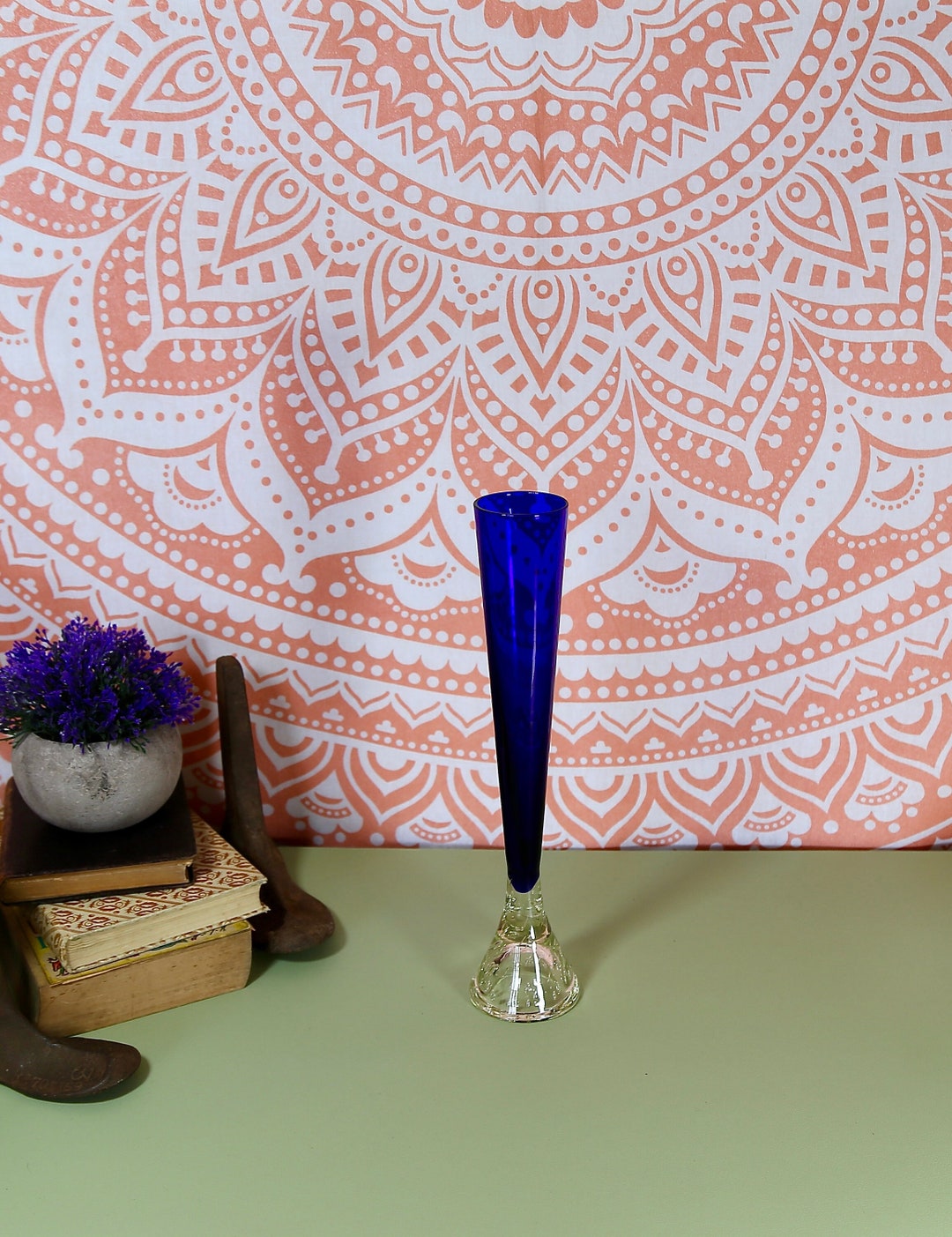 Vintage Vase Blue Single Stem Glass Vase - Etsy