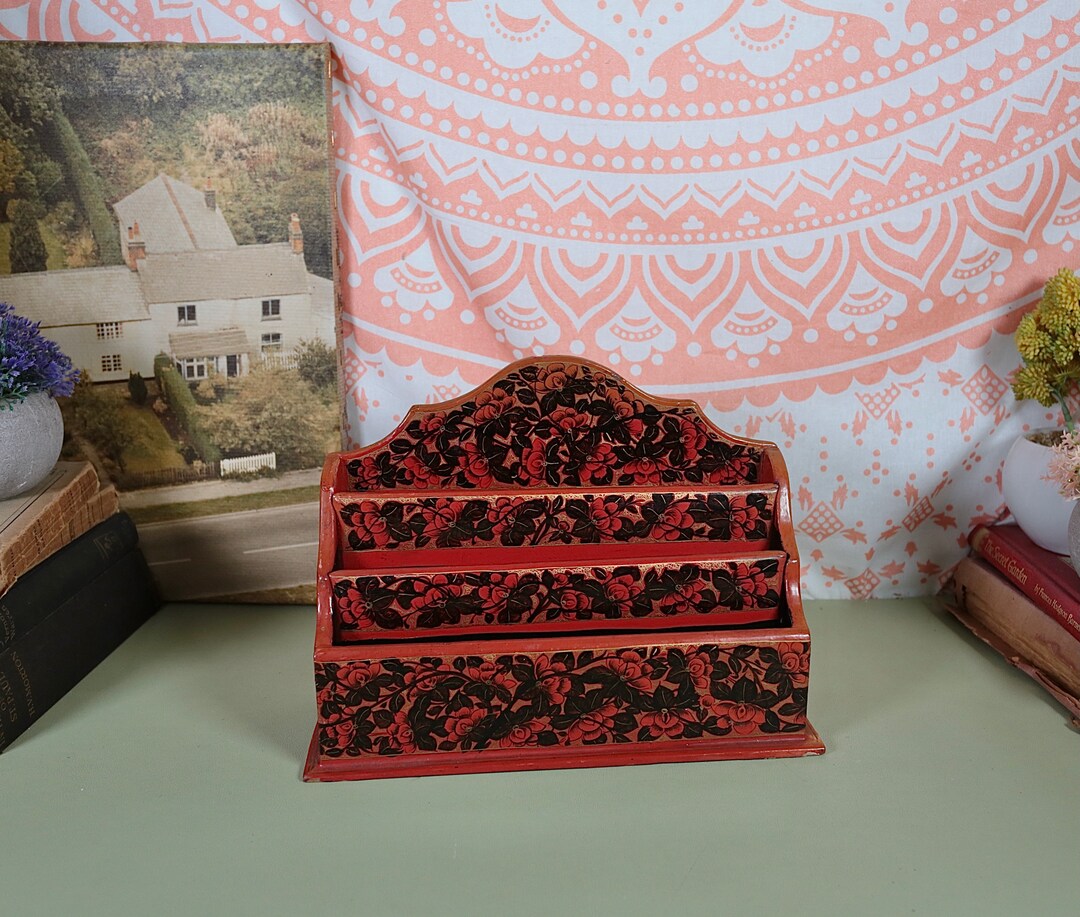 Vintage Letter Rack Wooden Red Floral Pictured Letter Rack - Etsy