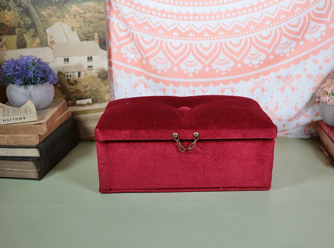 Vintage Fabric Covered Storage Box Wooden Storage Box Stationary ...