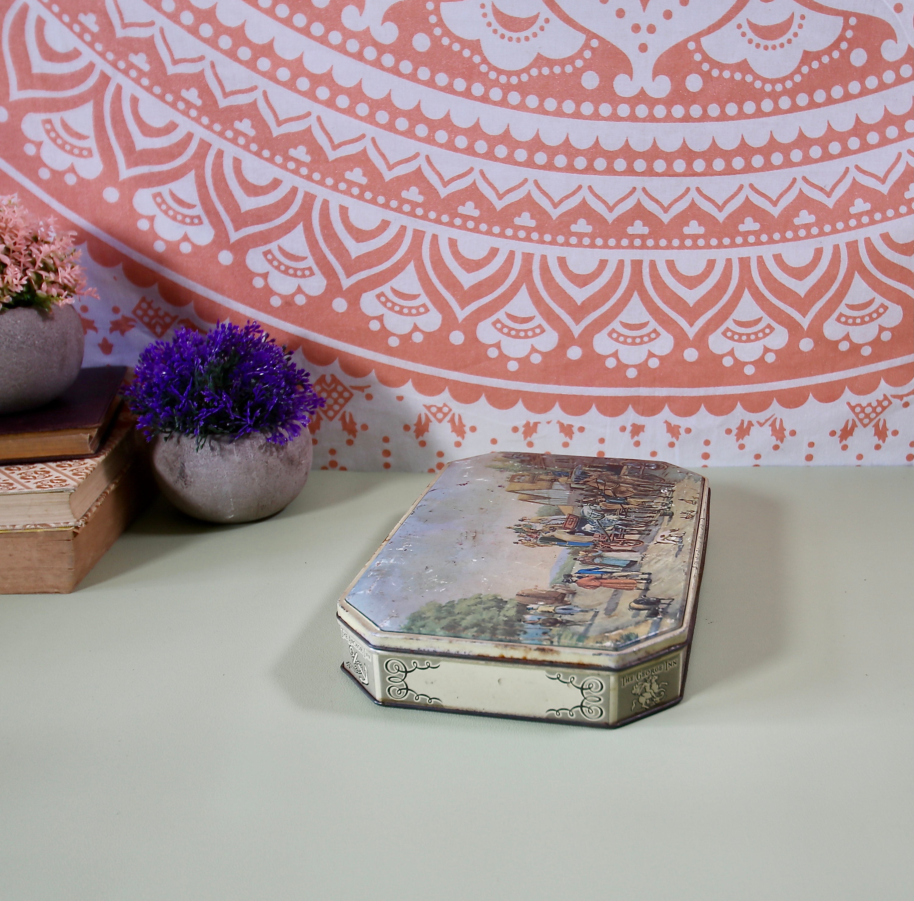 Vintage Rustic Storage Tin Old Biscuit Tin Old Storage Tins Keepsake ...