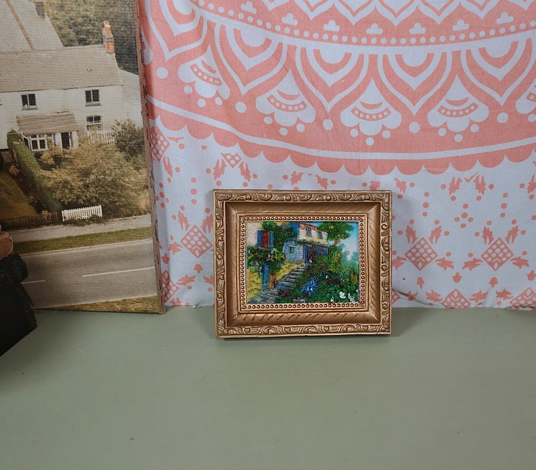 Vintage Picture Small Moulded Resin Picture House and Garden Scene - Etsy