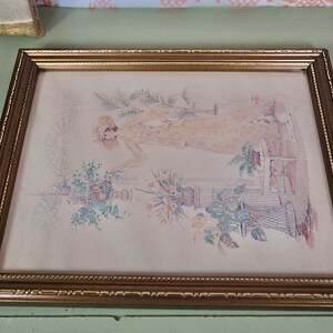 Vintage Framed Print Elegant Lady and Floral Print - Etsy