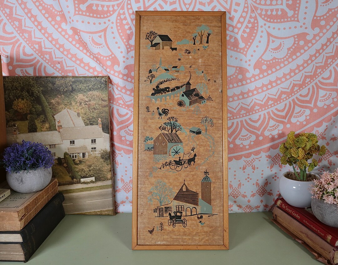 Vintage Rustic Folk Art Painting on Wood Initialled RFH - Etsy