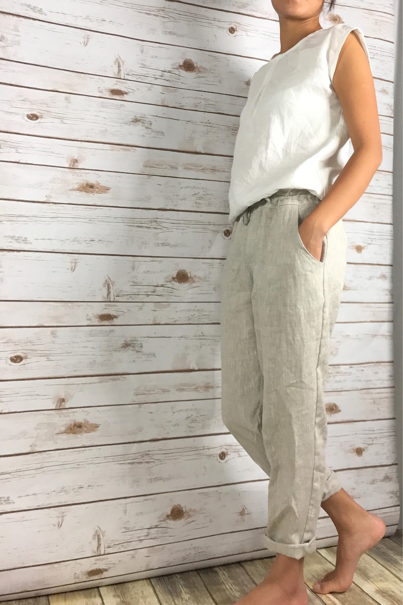 Pl2201/100%linen EVERYDAY Pants-washed/ Textured/ Linen/flax/pull-up ...