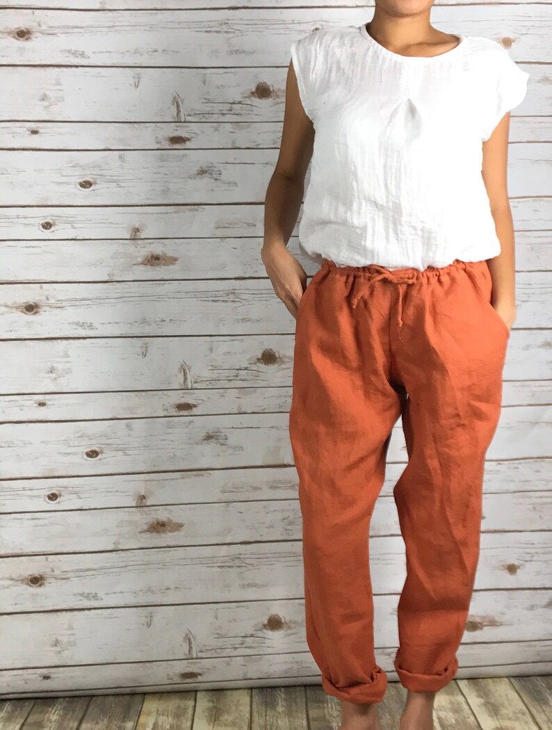 Pl2201/100%linen EVERYDAY Pants-washed/ Textured/ Linen/flax/pull-up ...