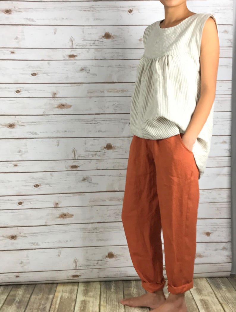 Pl2201/100%linen EVERYDAY Pants-washed/ Textured/ Linen/flax/pull-up ...