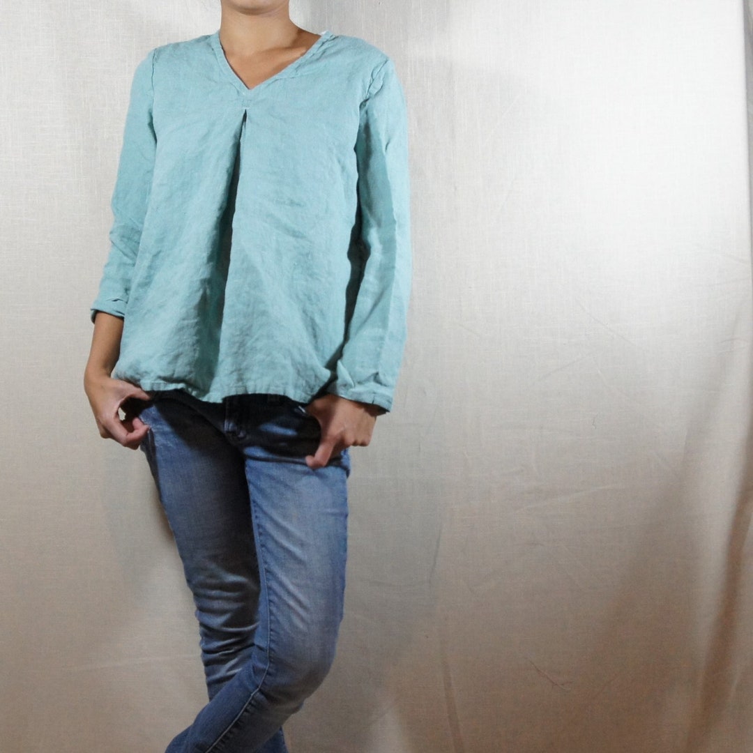LT 2501 / 100% LINEN V-neck Blouse - Etsy