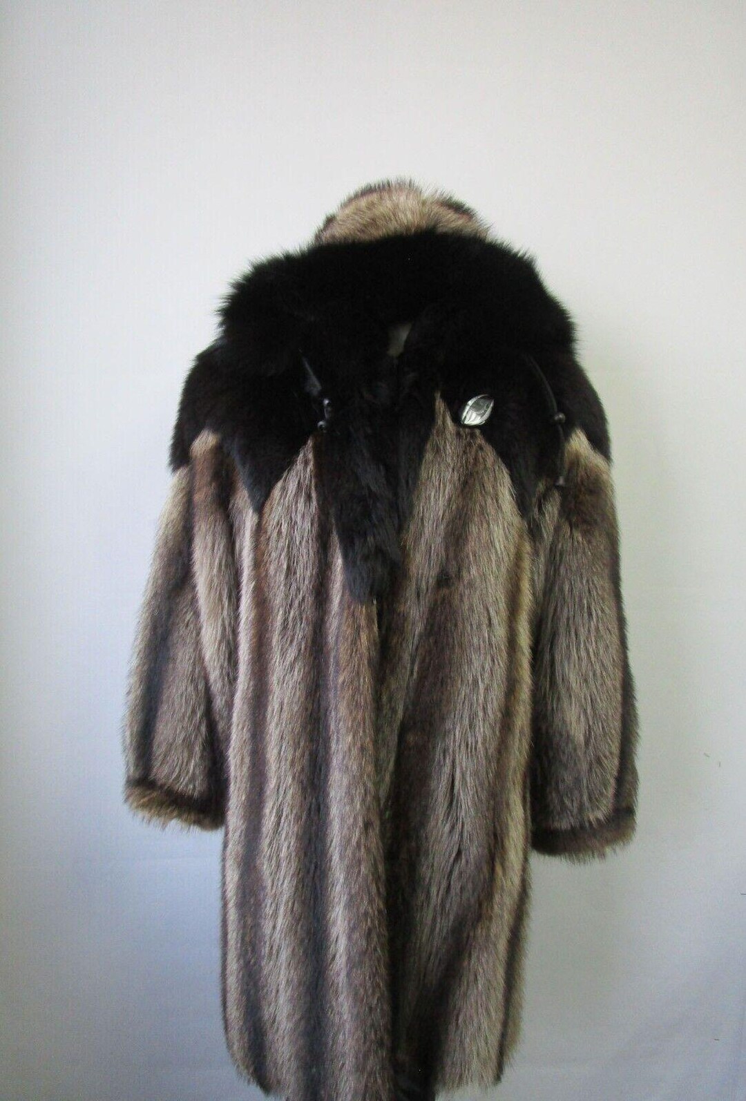 Women's Sz 6 Superb Raccoon & Black Fox Fur Coat Jacket HOOD Ladies ...
