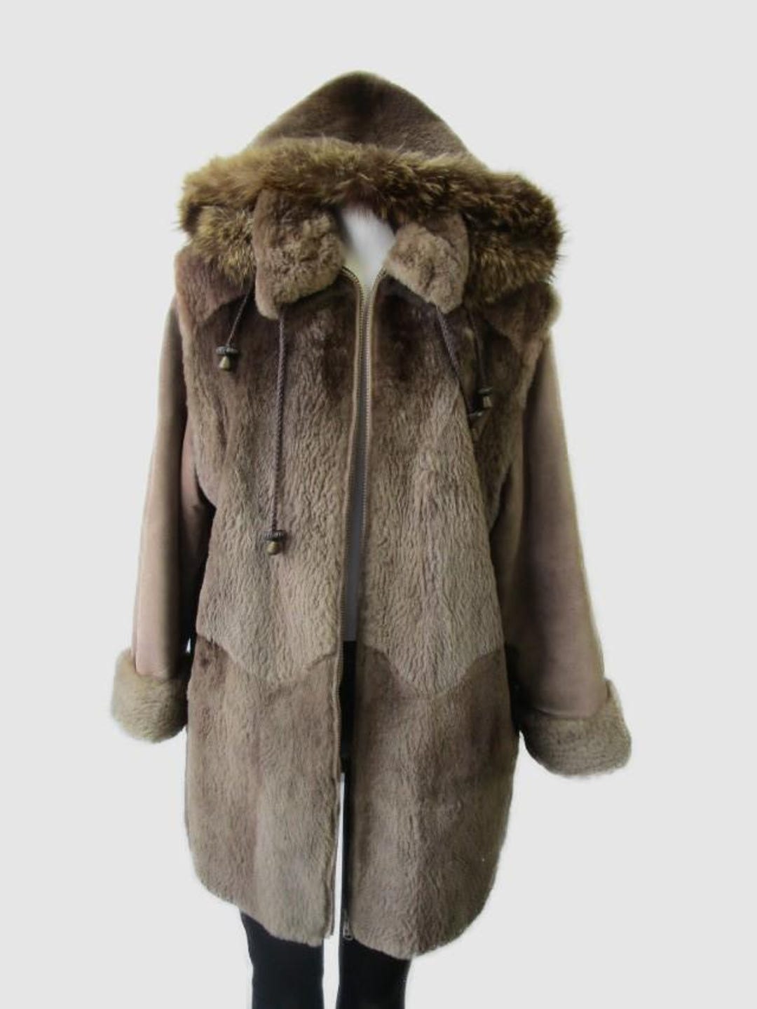 Women's SUPERB Sheared Raccoon Fur Coat Jacket Vest Hood Woman Sz 6 - Etsy