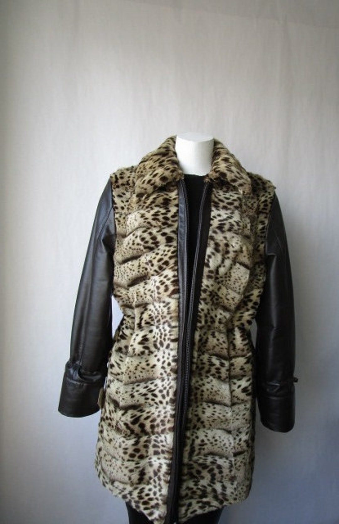 Women's Sz 10 NEW Real Spotted Fur Jacket Coat With Brown Leather - Etsy