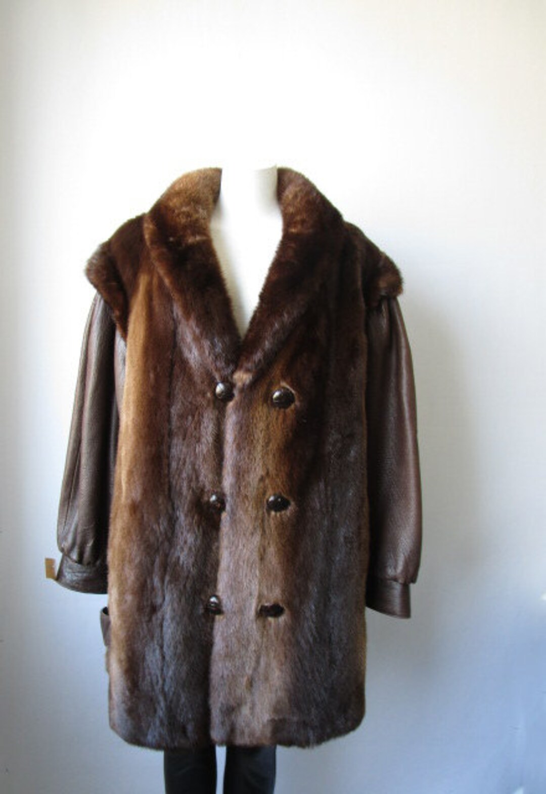 Men's Size 42/44 Muskrat Fur Coat Jacket Vest Detachable Leather ...