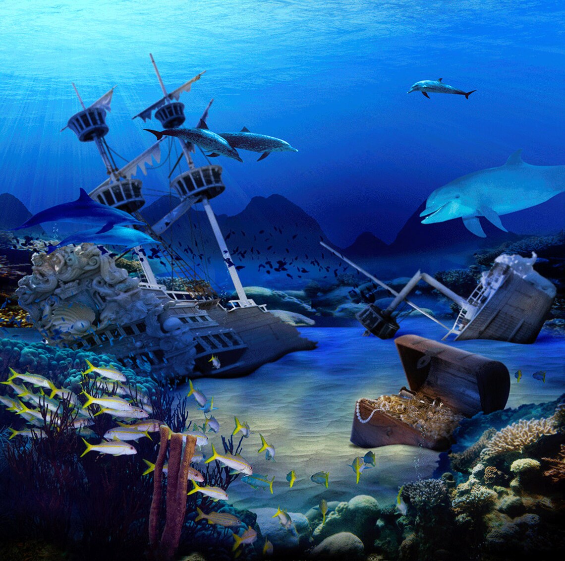 Shipwreck Sunken Treasure, Birthday Photo Backdrop, Dolphin Backdrop ...