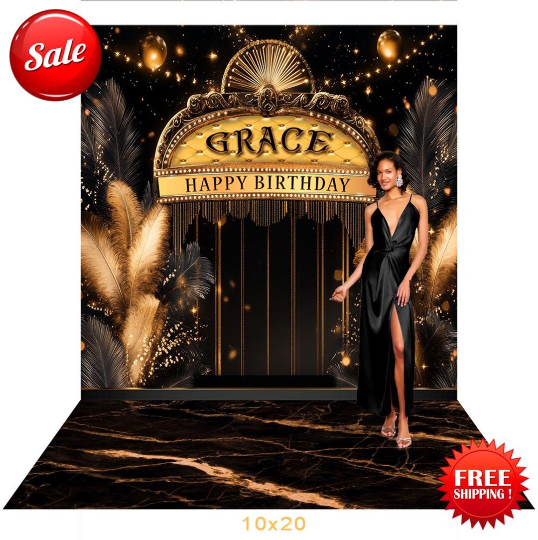 Happy Birthday Boho Party Photo Backdrop, 1920s Flapper Decor, Art Deco ...