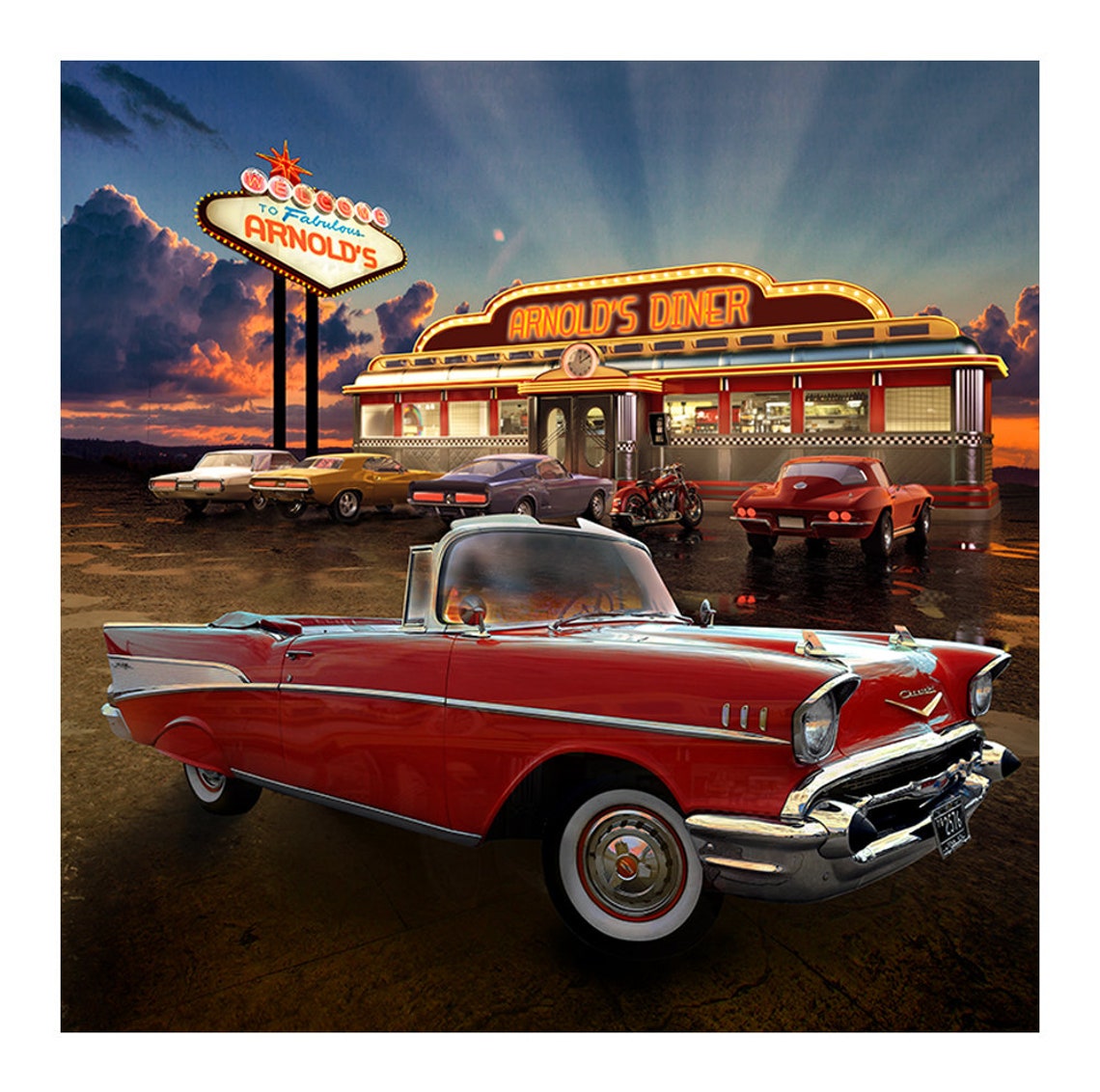 50s Diner Backdrop, Red Chevy, Grease Theme, Sock Hop, Prom Photo Booth ...