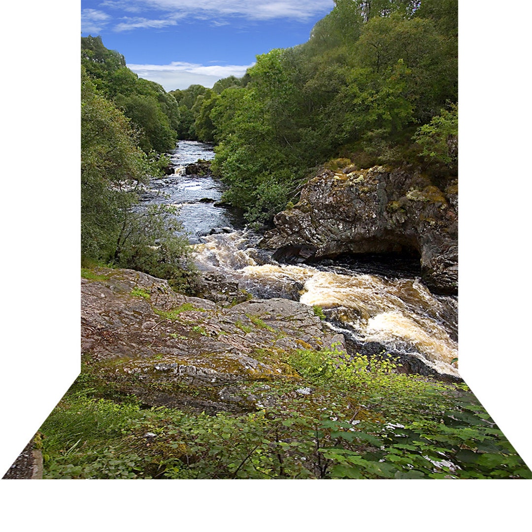 River Cascade, Stream Backdrop, Mountain Backdrop, Outdoors, Trees ...