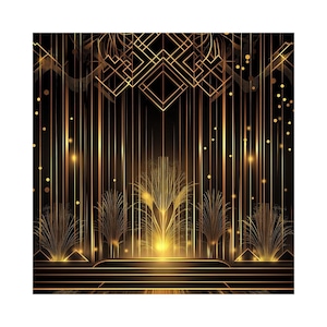 Gatsby Gold Party Photo Backdrop, 1920s Flapper Decor, Art Deco Style ...