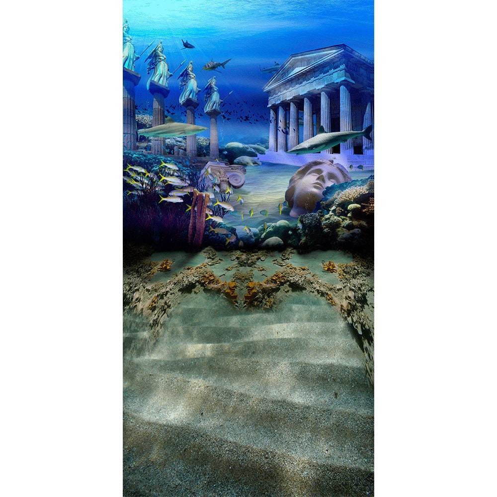 Atlantis Backdrop With Sharks, Sunken Treasure, Under the Sea Fabric ...
