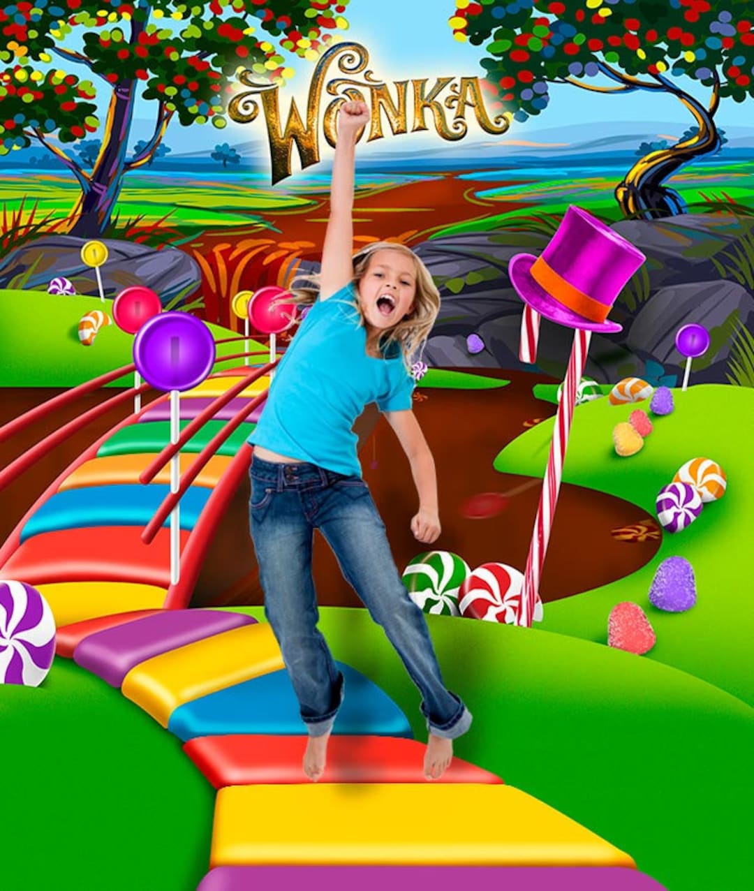 Wonka Candy Land Backdrop, Chocolate Factory Birthday Party Photo ...