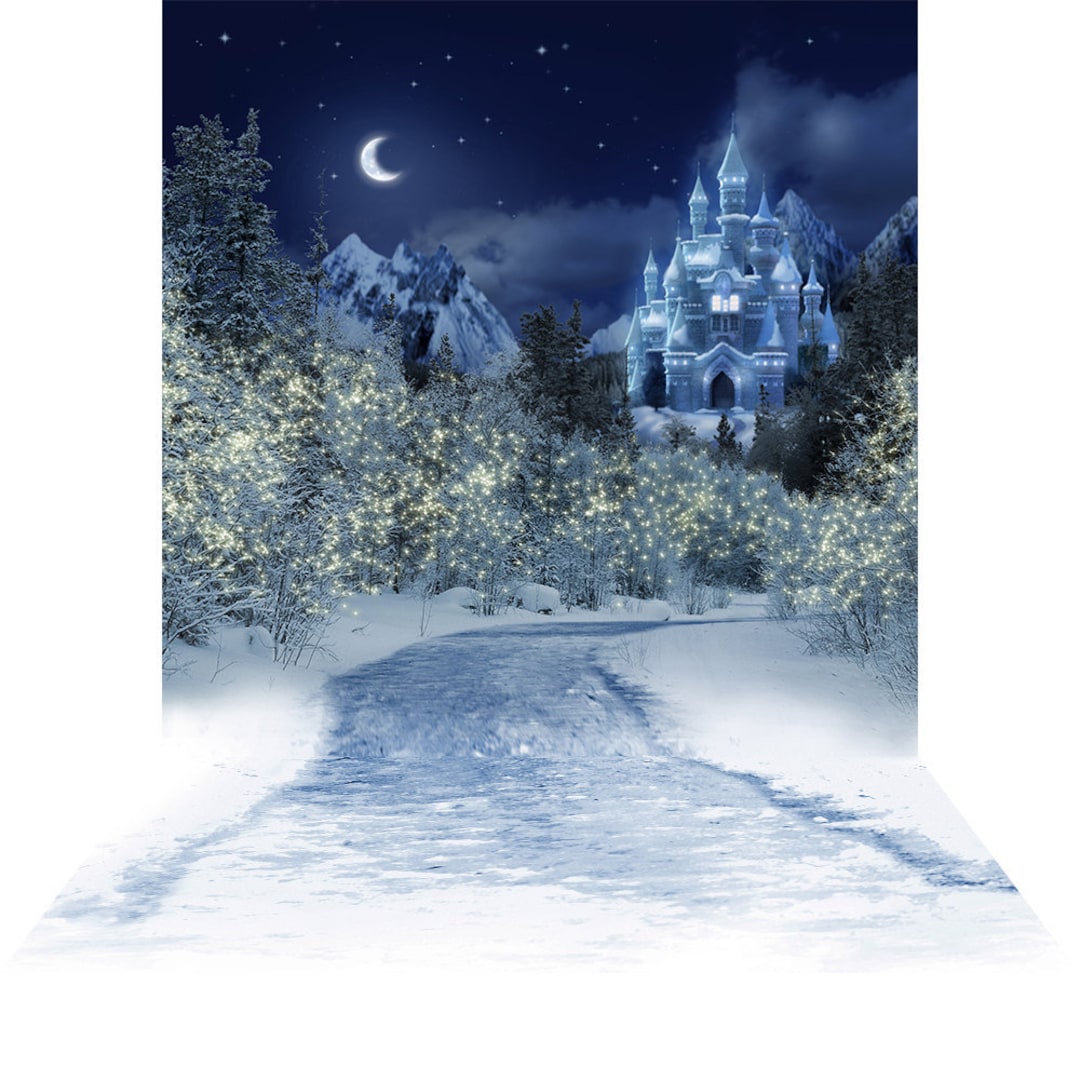 Winter Castle Christmas Backdrop With Snow & Lights, a Holiday Backdrop ...