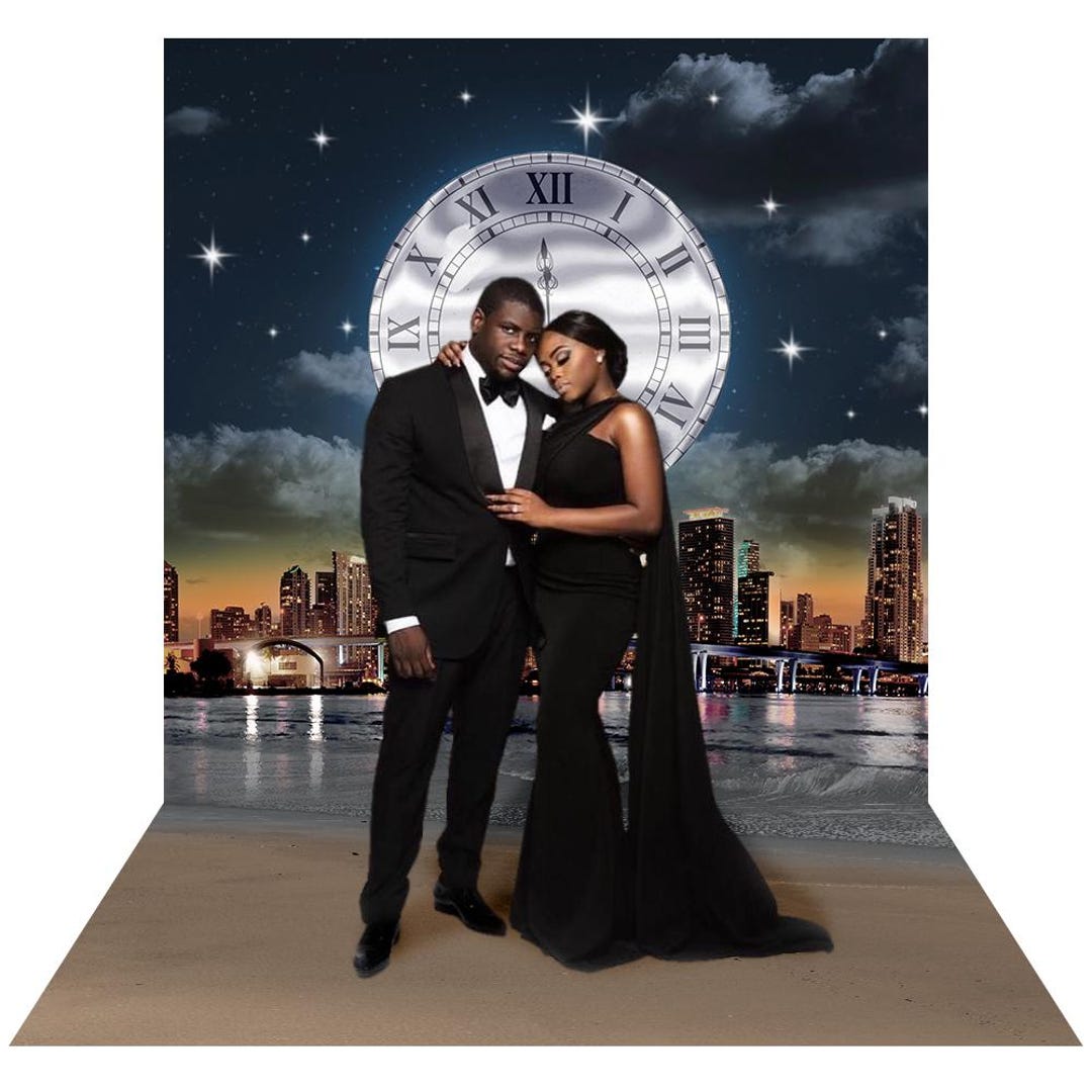 Midnight Prom Backdrop: Silver Clock, City Lights Photo Booth - Etsy