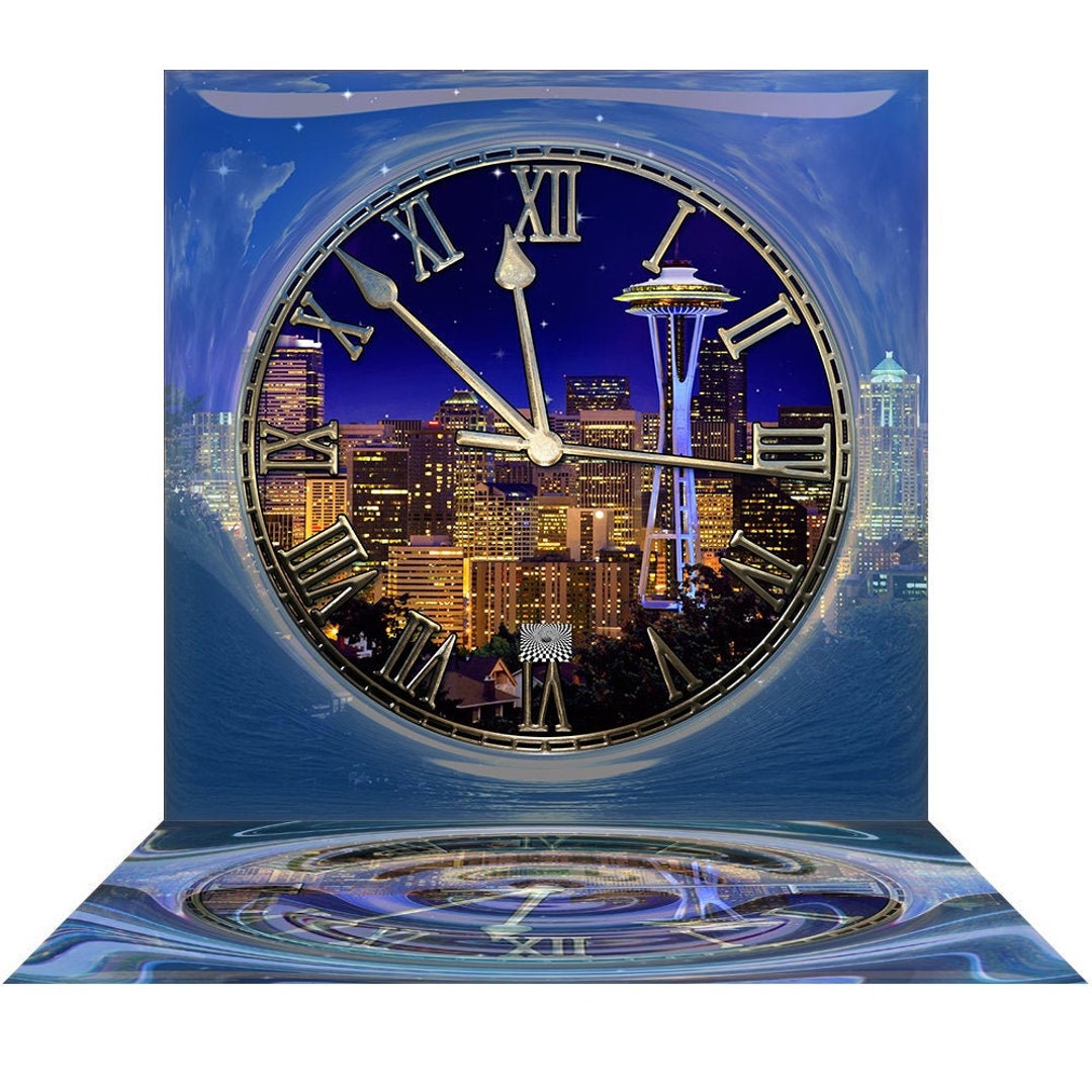 Seattle New Year's Eve Backdrop, Clock Skyline Photo Booth - Etsy