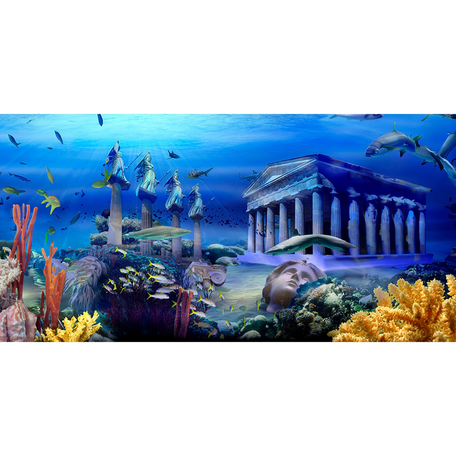 Atlantis Backdrop With Sharks, Sunken Treasure, Under the Sea, a ...