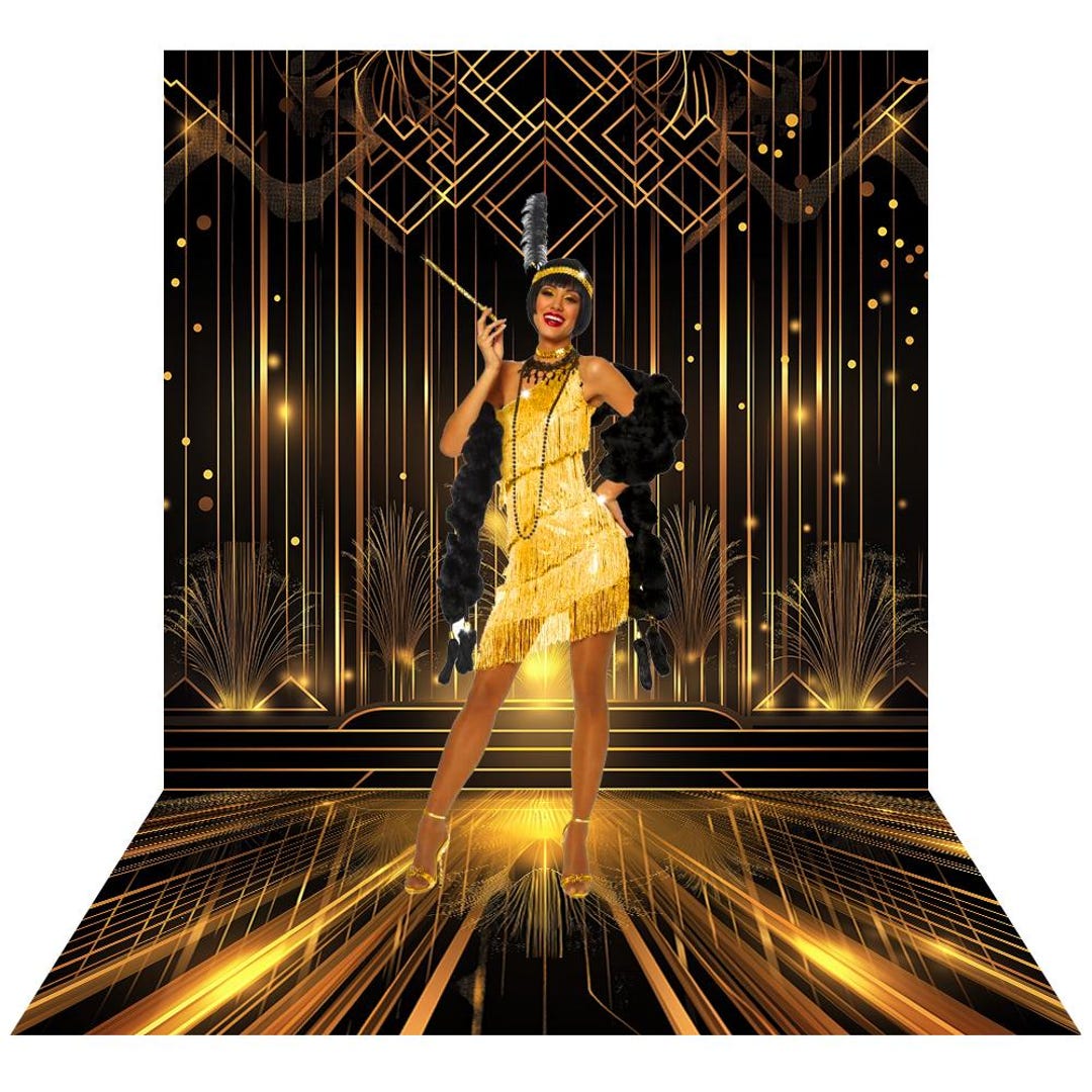 Gatsby Gold Party Photo Backdrop, 1920s Flapper Decor, Art Deco Style ...