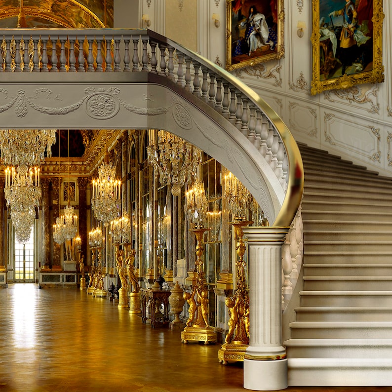 Majestic Staircase Ballroom Backdrop Gold Palace Interior - Etsy Australia
