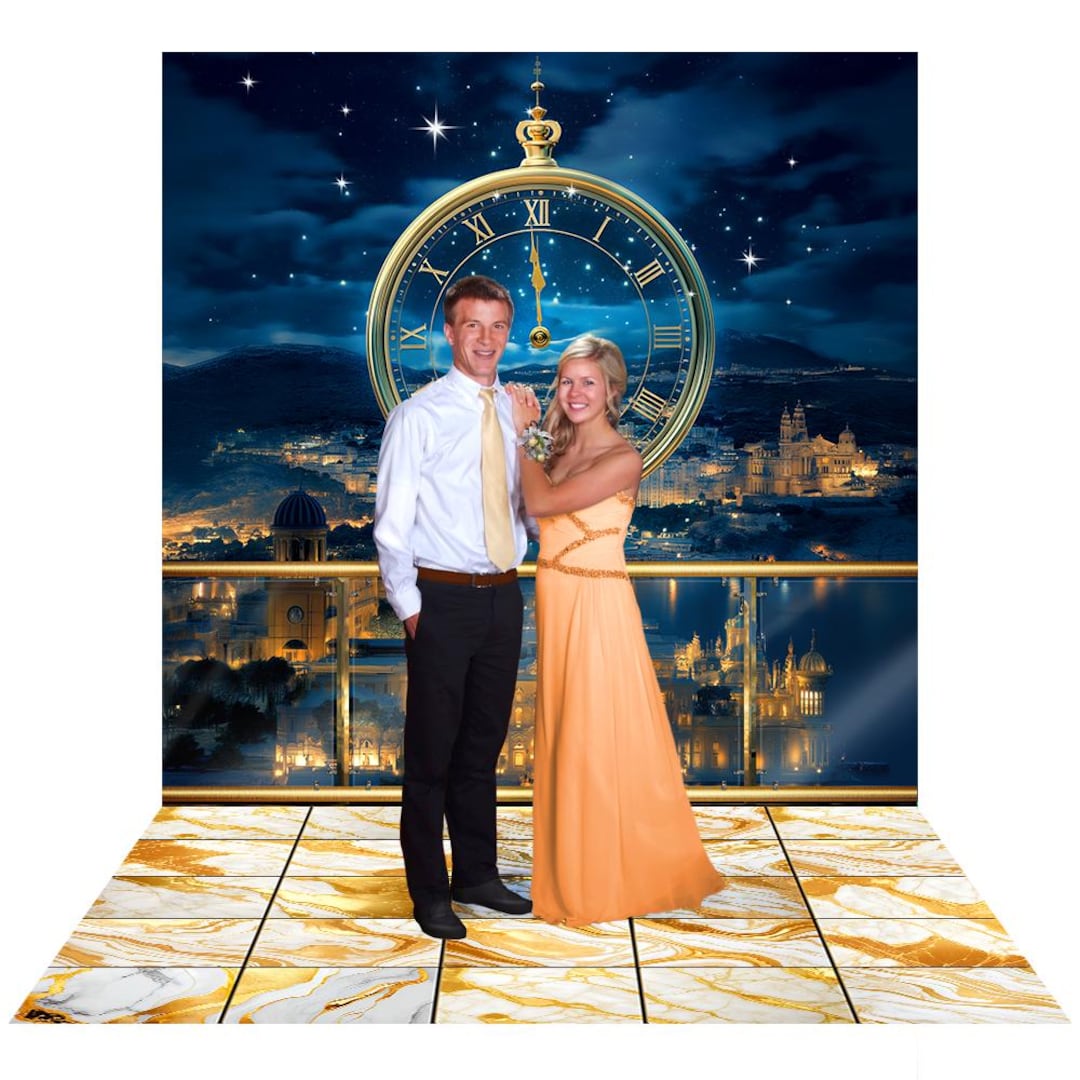 Meet Me at Midnight Prom Backdrop: Gold Clock, City View - Etsy