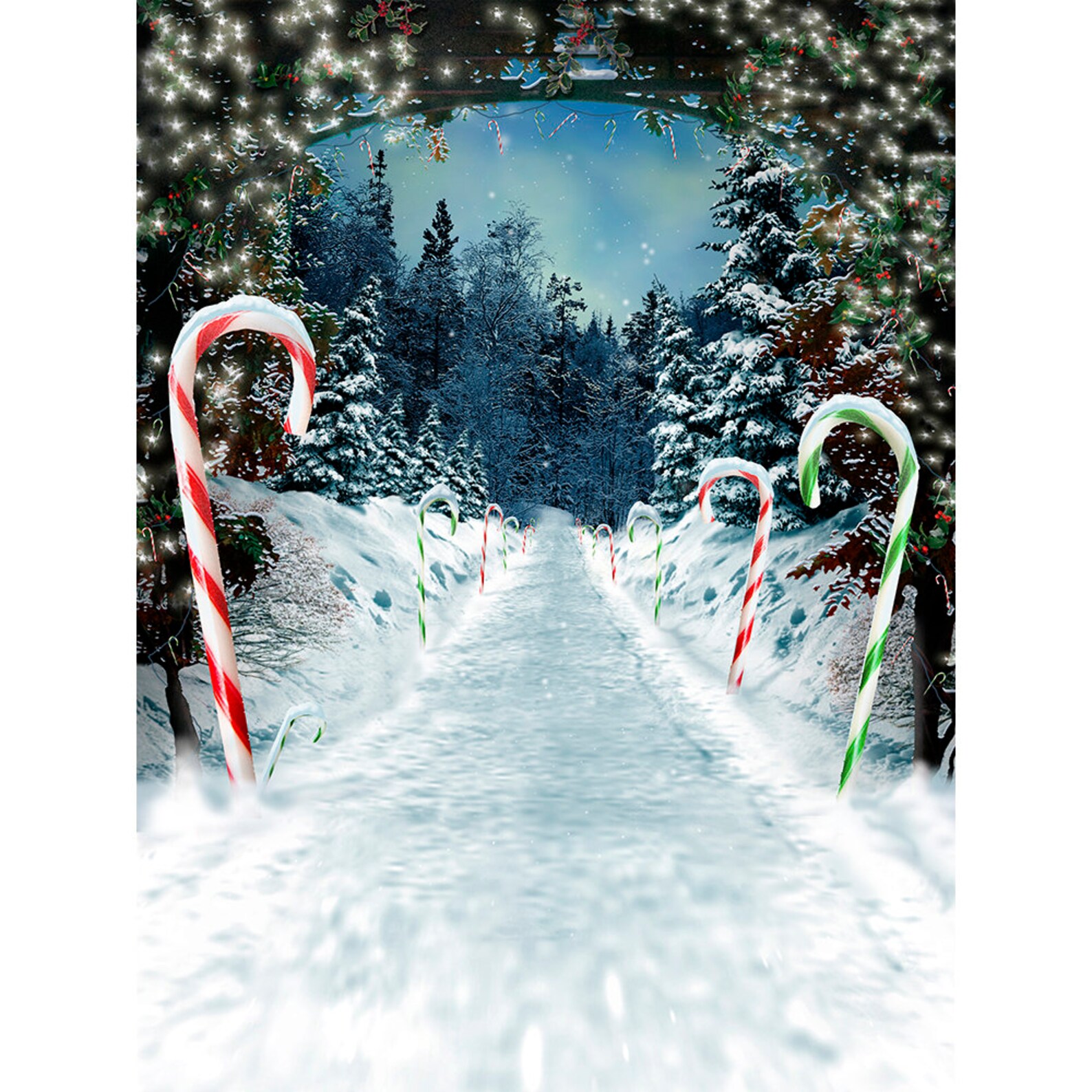 Snow Peppermint Lane Christmas Photo Backdrop, Holiday Party Decoration ...