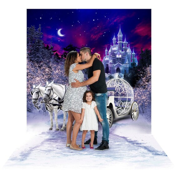 Cinderella Castle Christmas Backdrop With Snow & Lights a | Etsy