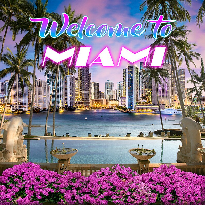 Miami Waterfront Party Photo Backdrop Downtown Miami in the - Etsy