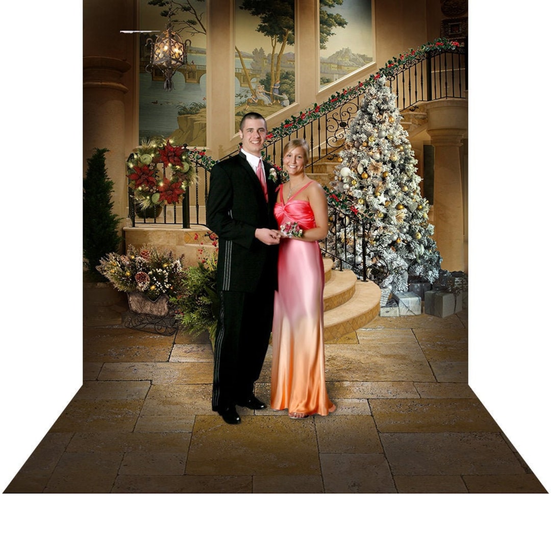 Christmas Backdrop Holiday Party Decorations, Staircase Foyer for a ...
