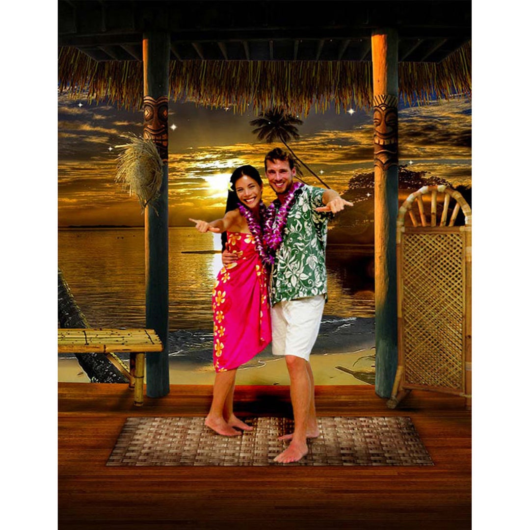 Tropical Sunset Beach Backdrop, Luau Tiki Party Photo Booth - Etsy