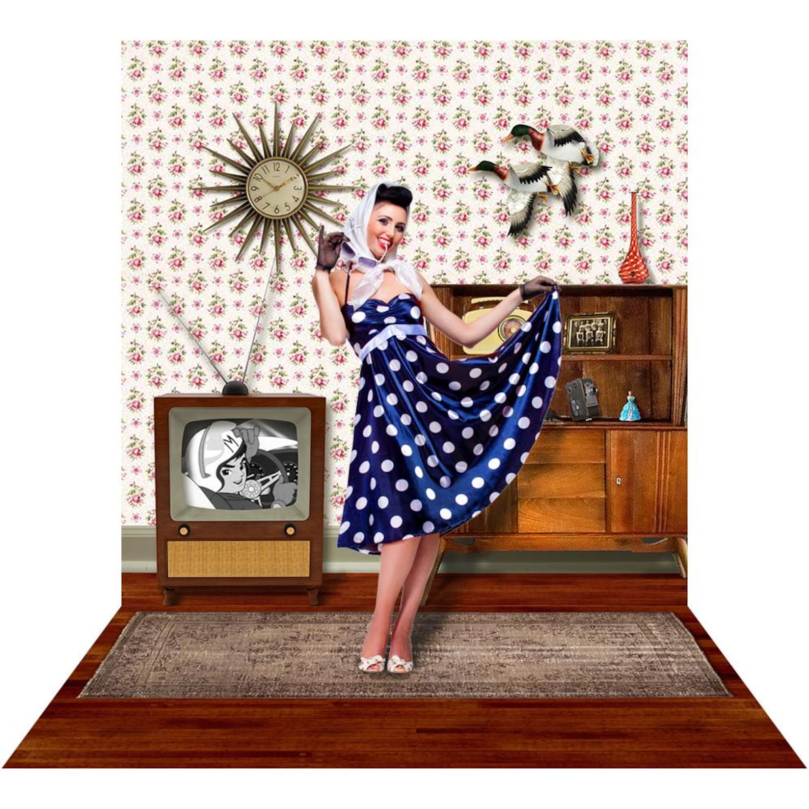 1950s Backdrop: Living Room Photo Background, Retro Party Prop - Etsy