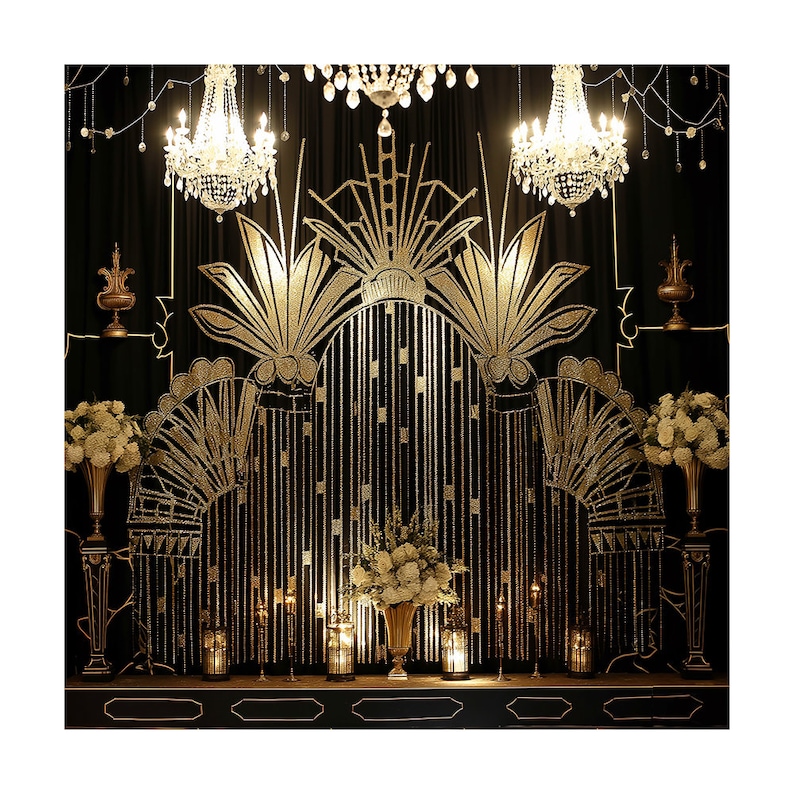 Great Gatsby Party Photo Backdrop, 1920s Flapper Decor, Art Deco Style ...
