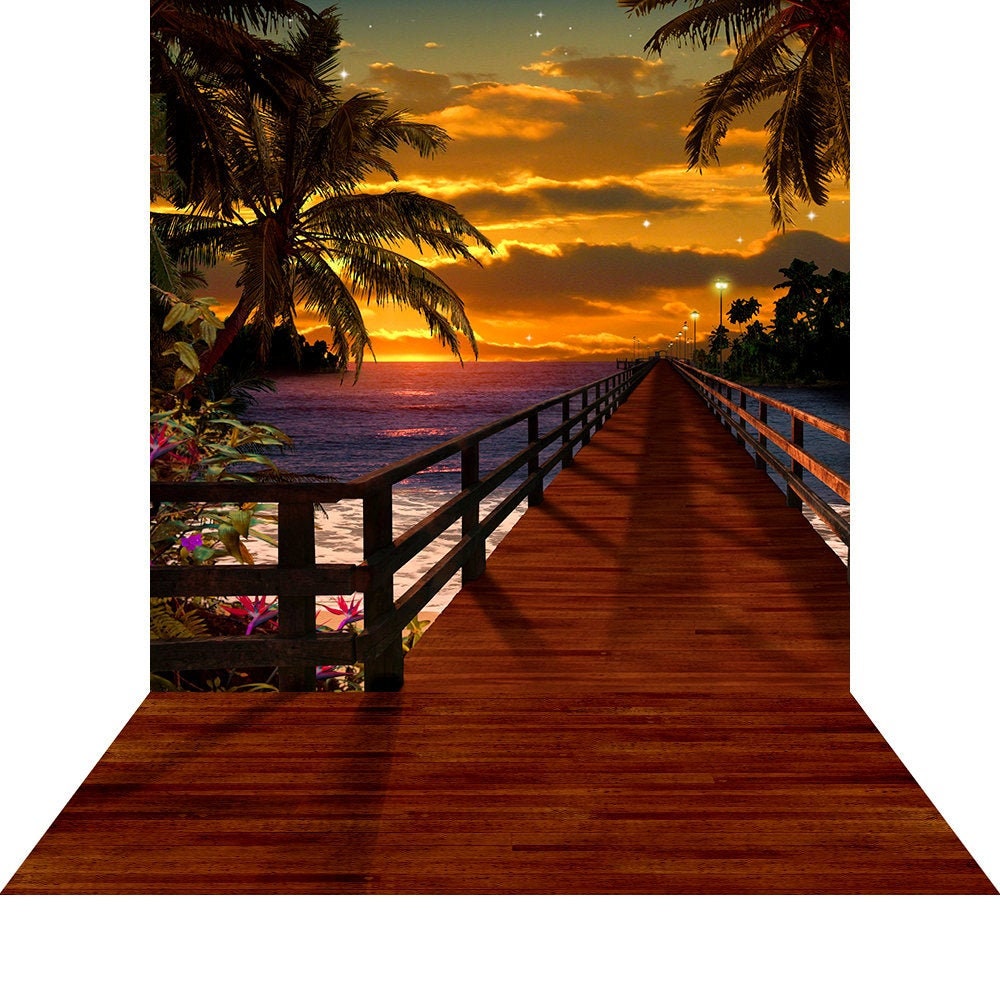 Tropical Sunset Beach Boardwalk Photo Backdrop Homecoming - Etsy