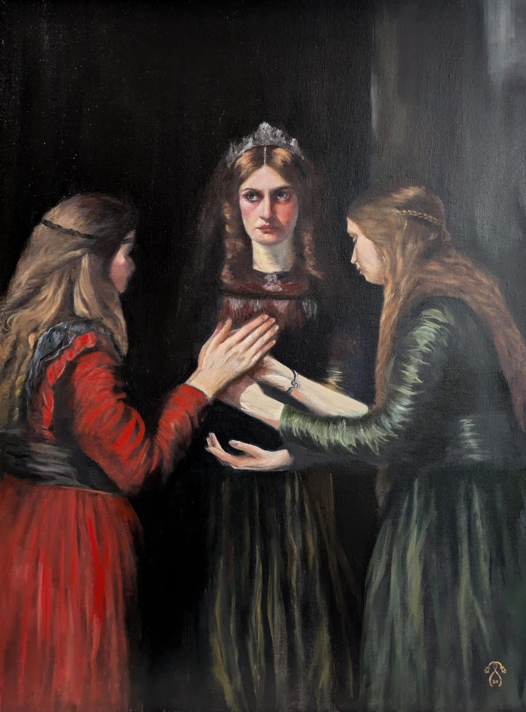 Figurative Oil Painting on Linen: "conspire" Three Women in Dramatic ...