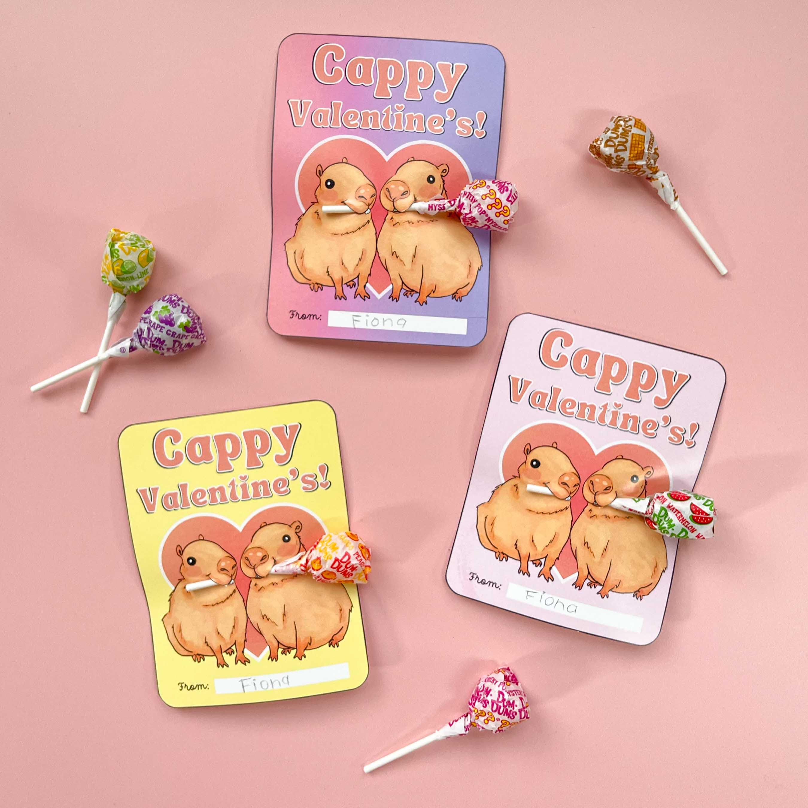 Kids Classroom Valentines Capybara Lollipop Valentine, DIY Printable ...