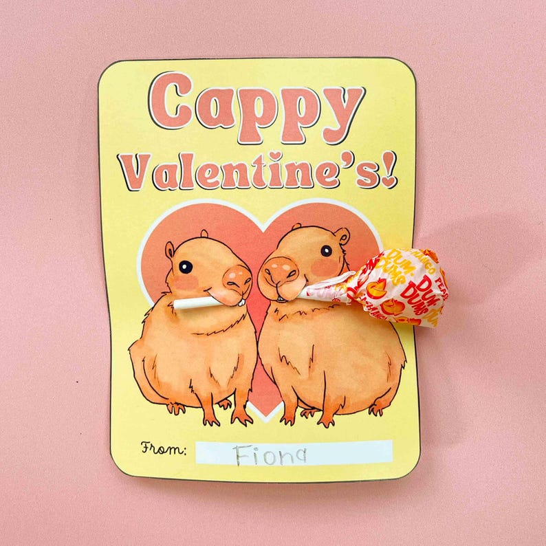 Kids Classroom Valentines Capybara Lollipop Valentine, DIY Printable ...