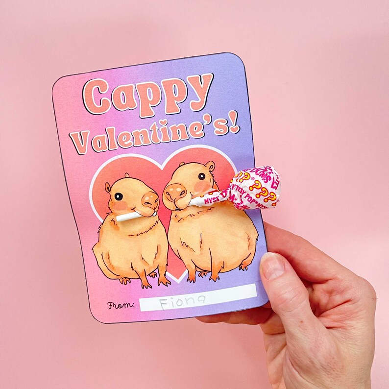Kids Classroom Valentines Capybara Lollipop Valentine, DIY Printable ...