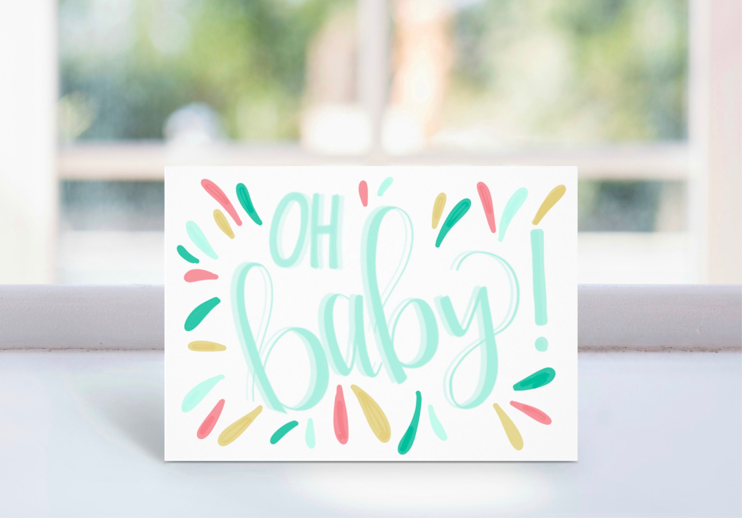 Printable Baby Shower Card / Oh Baby! Hand Lettered Baby Shower Card ...