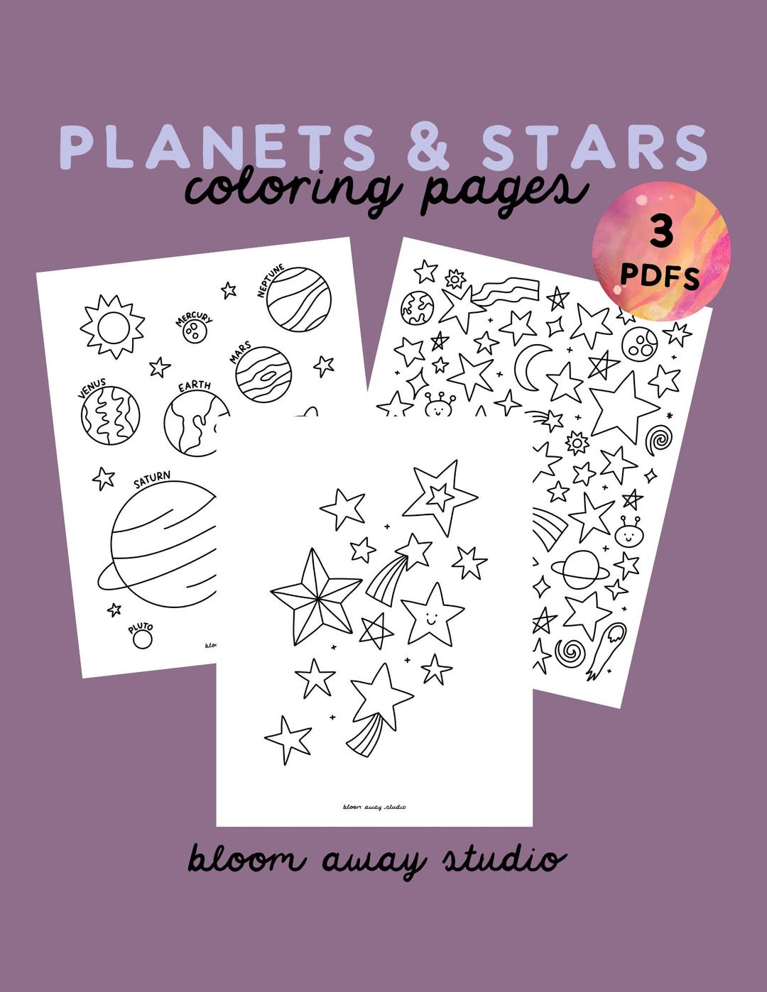 Space Coloring Pages / Stars and Planet Coloring Sheets Printable - Etsy