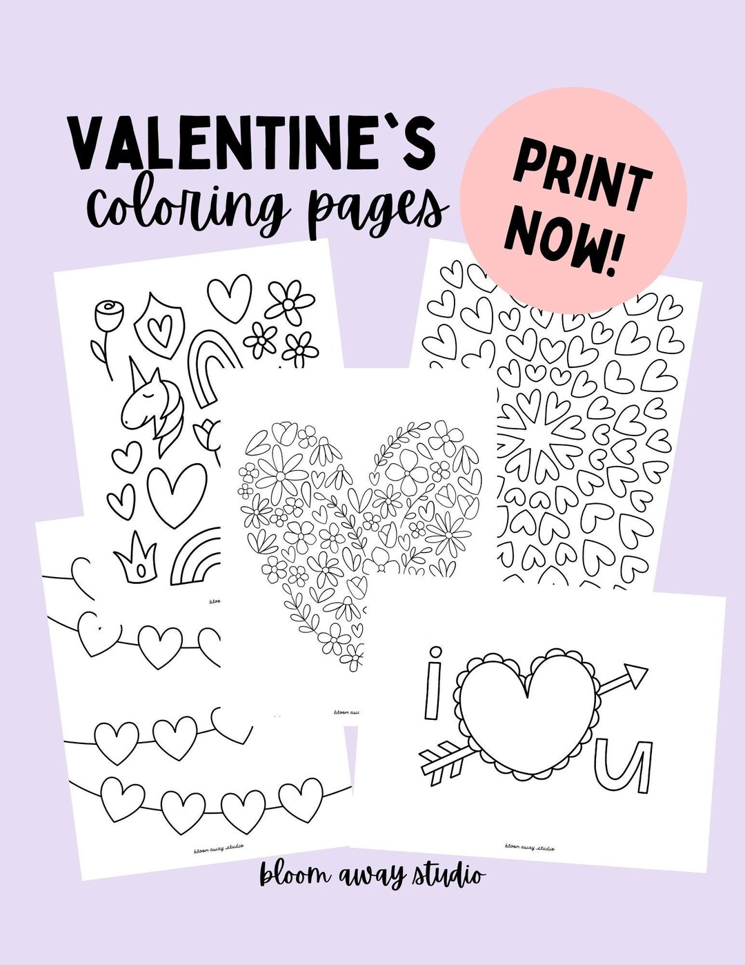 Valentine’s Day Printable Coloring Pages / Cute Hearts and Flowers ...