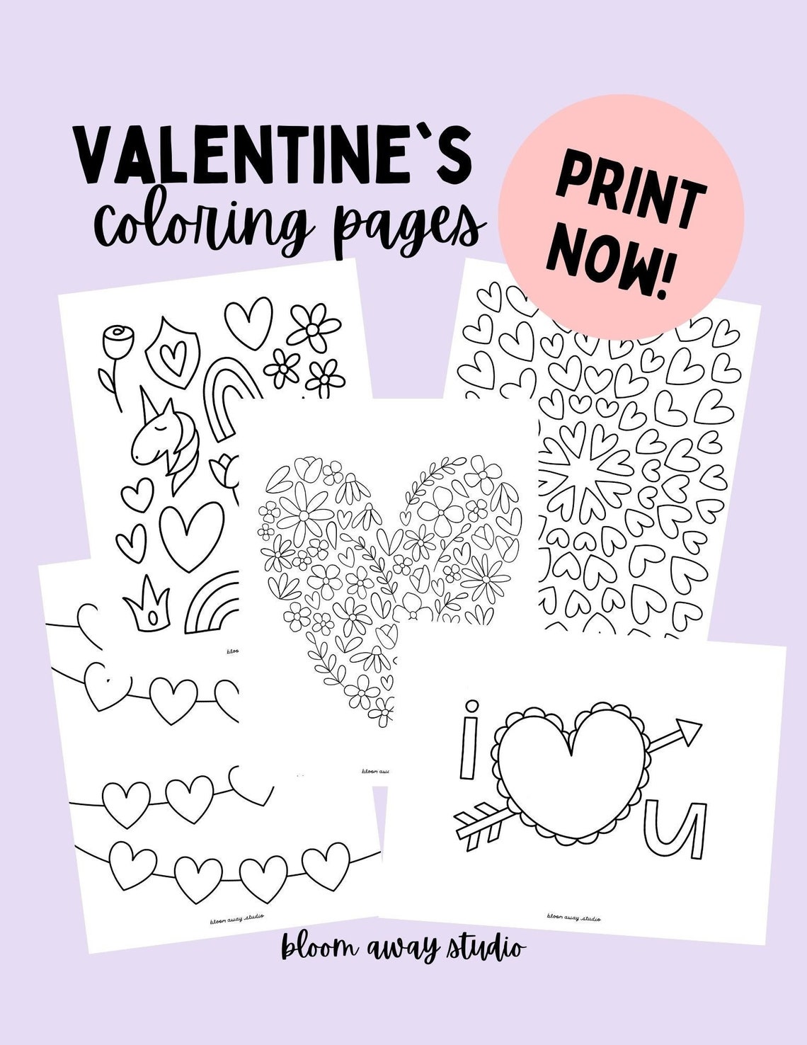 Valentines Day Printable Coloring Pages / Cute Hearts and Flowers ...