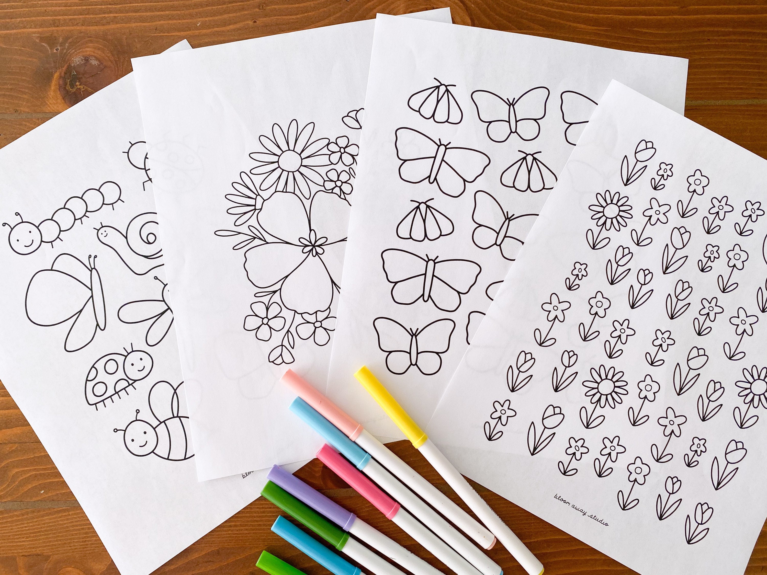 Flower and Butterfly Printable Coloring Activity Pages / Easter Spring ...