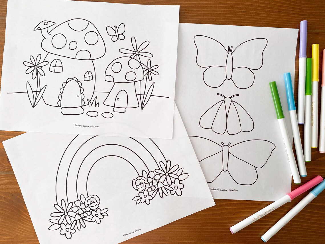 Flower and Butterfly Printable Coloring Activity Pages / - Etsy