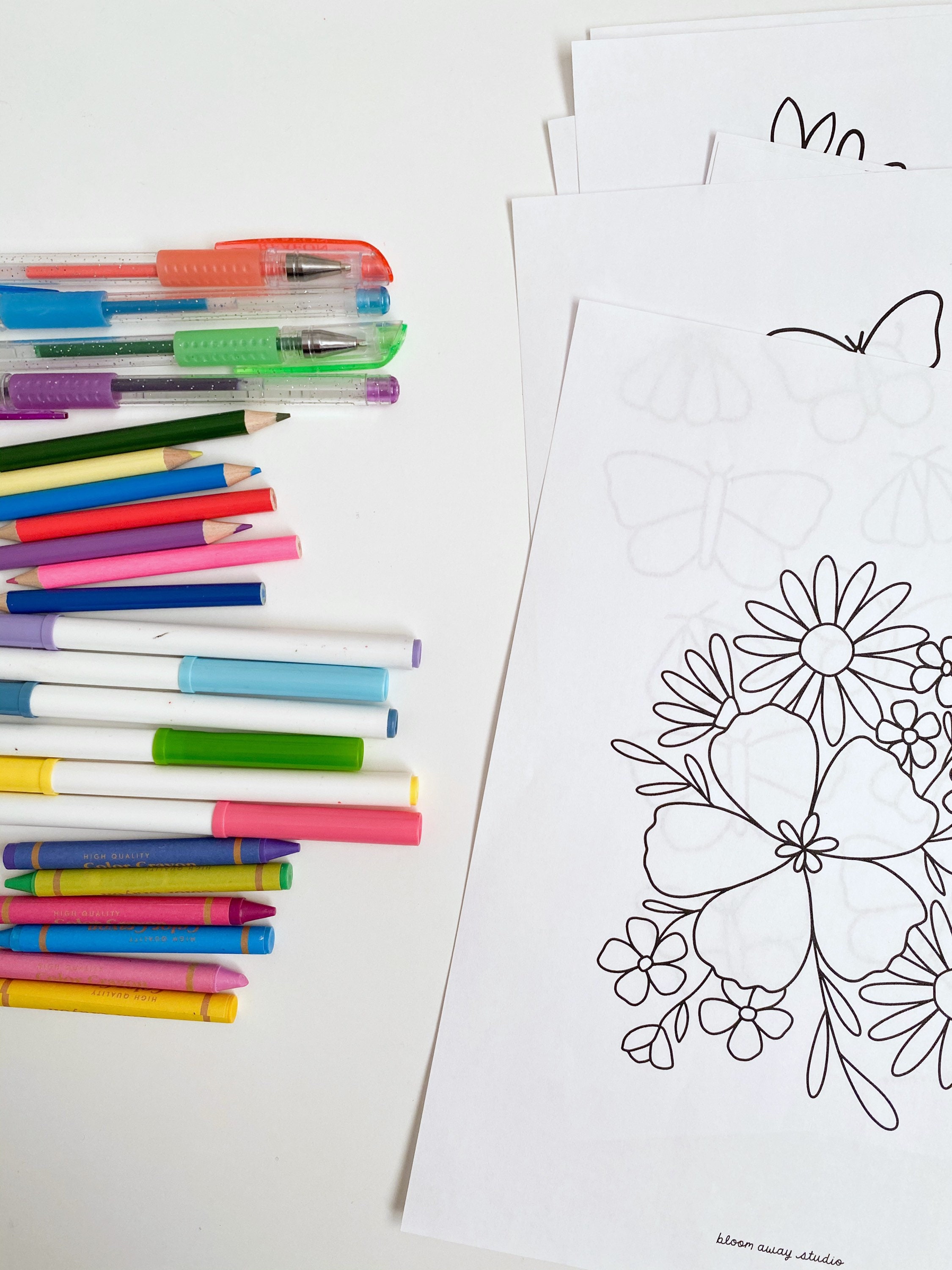 Flower and Butterfly Printable Coloring Activity Pages / Easter Spring ...