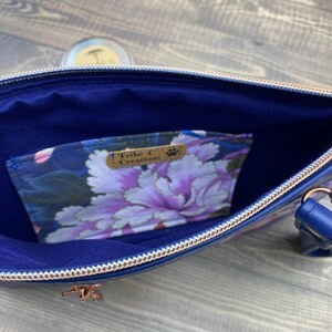 Elegant Blue Kangaroo Leather Clutch /wristlet With Floral Accent Panel ...